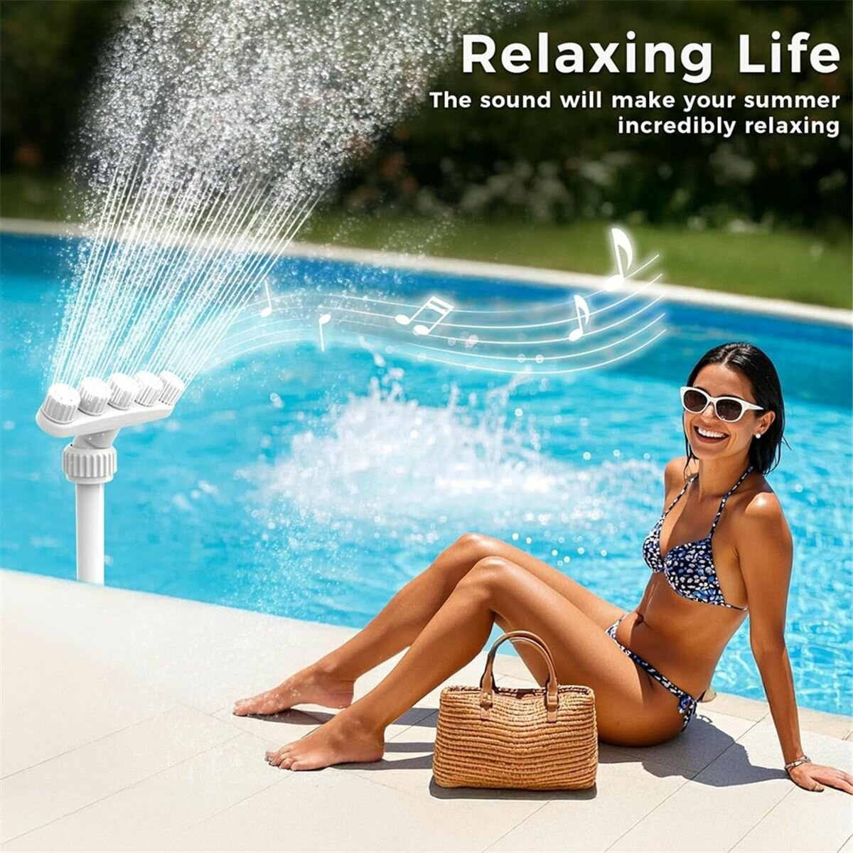 Фонтан для бассейна, вращающийся на 360°, регулировка высоты, белый