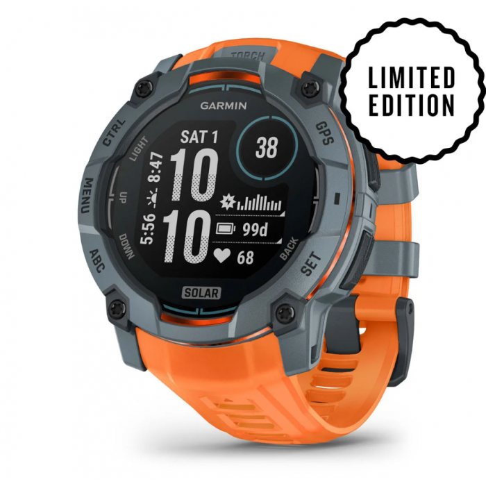 Смарт-часы Garmin Instinct 3 50 mm Solar, сумеречного цвета, оранжевый силиконовый ремешок