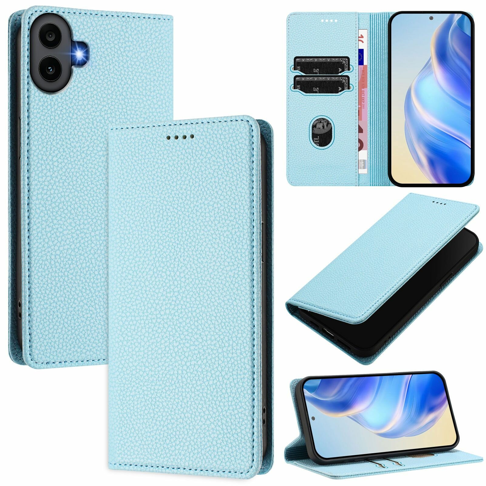 Кожаный книжка чехол для Nothing CMF Phone 1 с визитницей и RFID-блокировкой