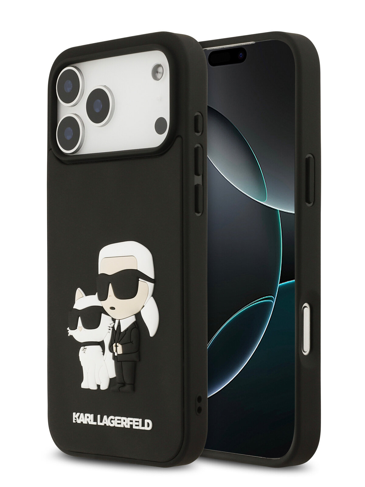 Чехол Karl Lagerfeld на iPhone 17 Pro Max, 3D Rubber с объемным принтом NFT Karl/Choupette, черный