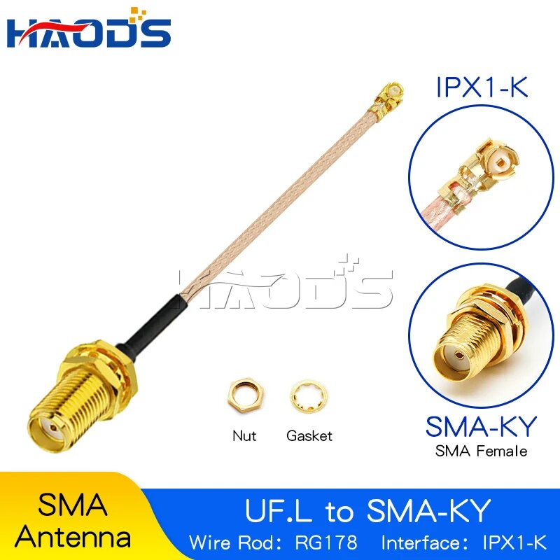 5 шт. HAODS SMA косичка RP SMA «папа-мама» UF.L IPX IPX1 RG178 15CM, UF. L to SMA-KY