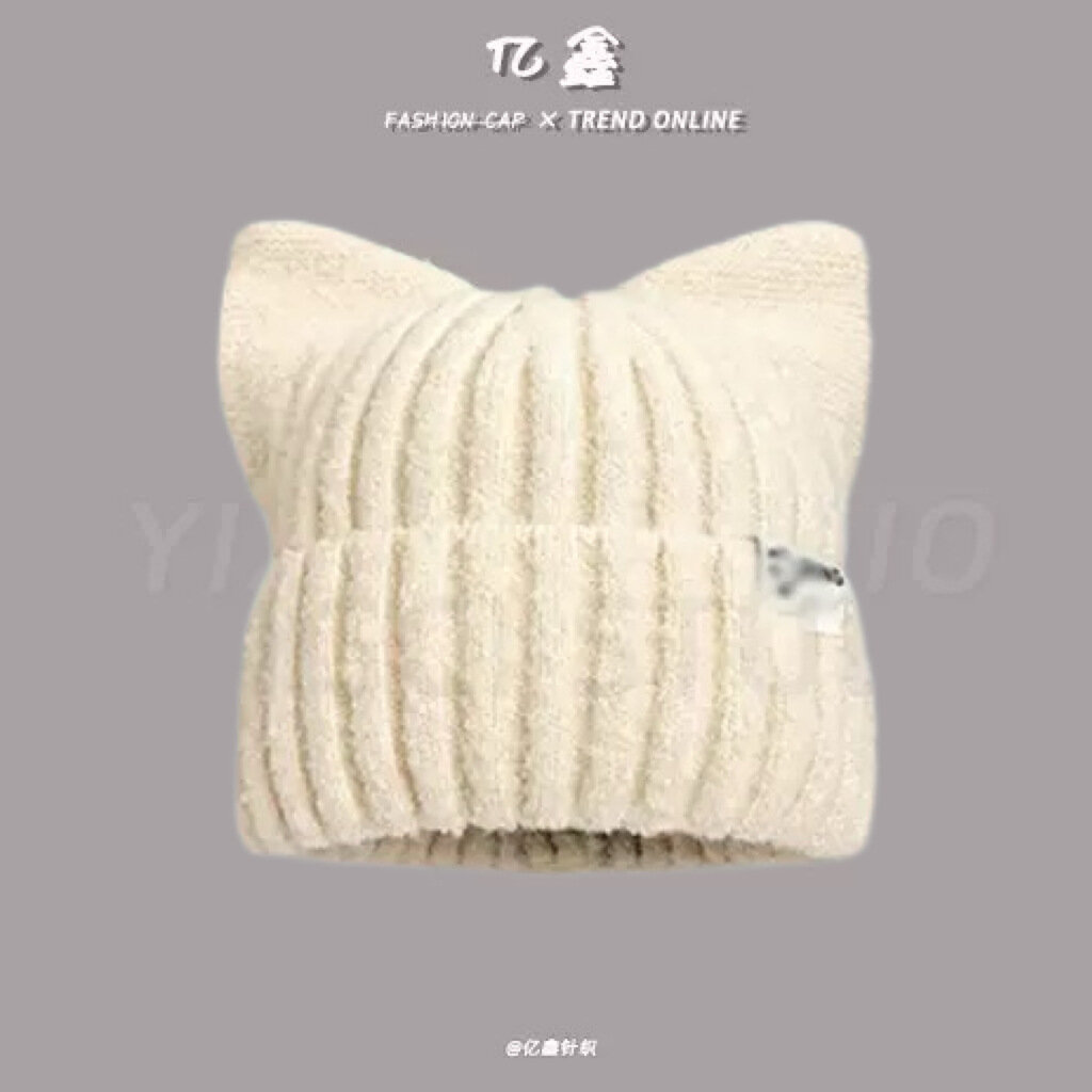 Новая зимняя японская шерстяная шапка с кошачьими ушками, модная, милая, повседневная, теплая и универсальная вязаная шапка в корейском стиле для женщин.
