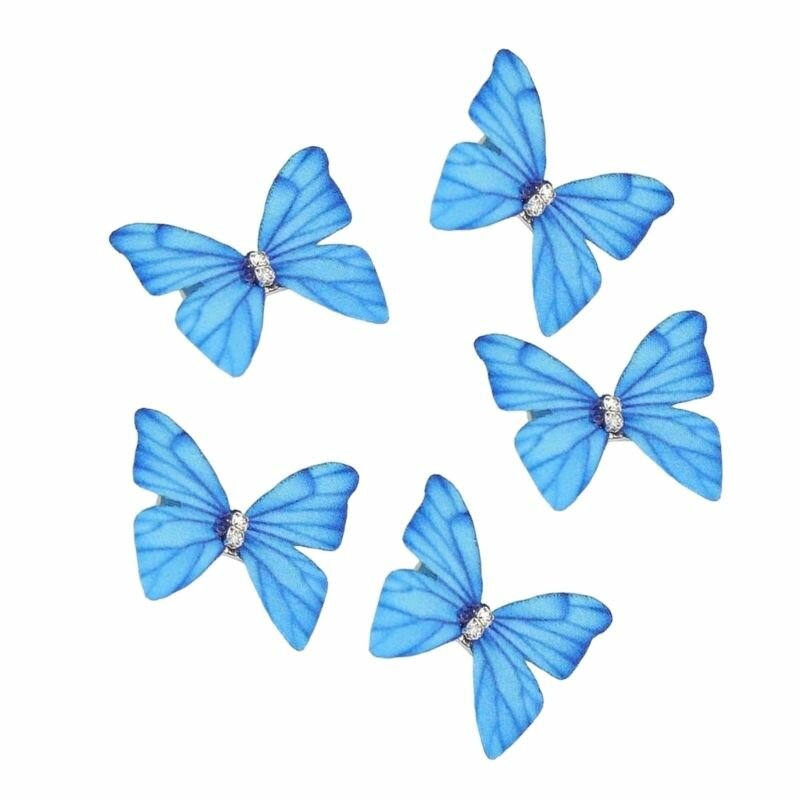 5 заколок-бабочек для волос-бабочки с синим рисунком