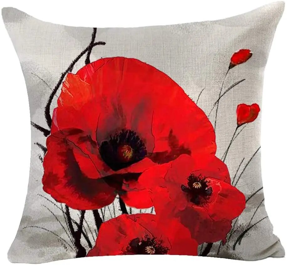 Чехол для подушки YIERNINL, лен/хлопок, красный мак Красный, 13