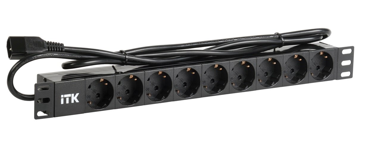 Блок распределения питания ITK PDU, 9 розеток, 1U, шнур 2 м, вилка С14