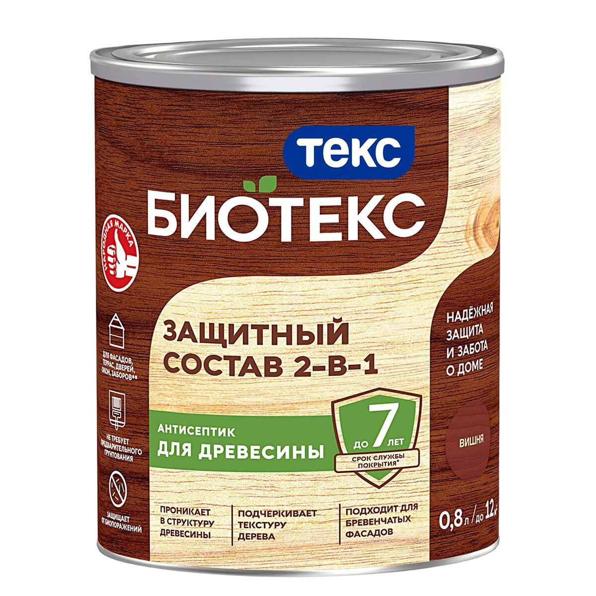Антисептик для древесины Bioteks вишня, декоративный лессирующий, защитный состав 2в1, 0.8 л