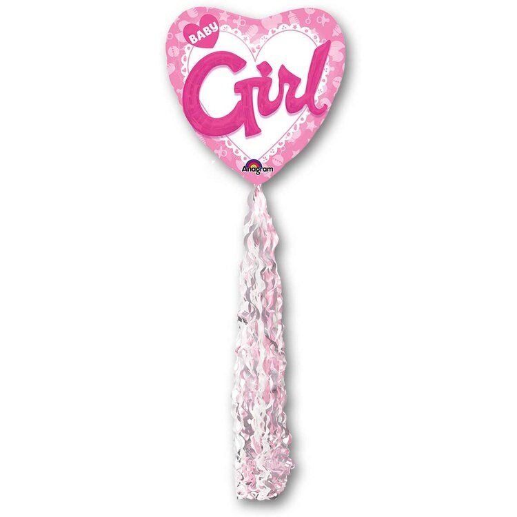 Подвеска-серпантин для шара КНР бело-розовая, длина 86 см, бумага тишью