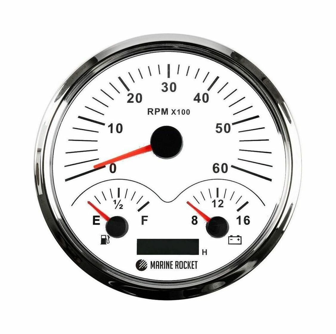 Прибор многофункциональный 4 в 1, белый циферблат, нержавеющий ободок, д. 110 мм, Marine Rocket