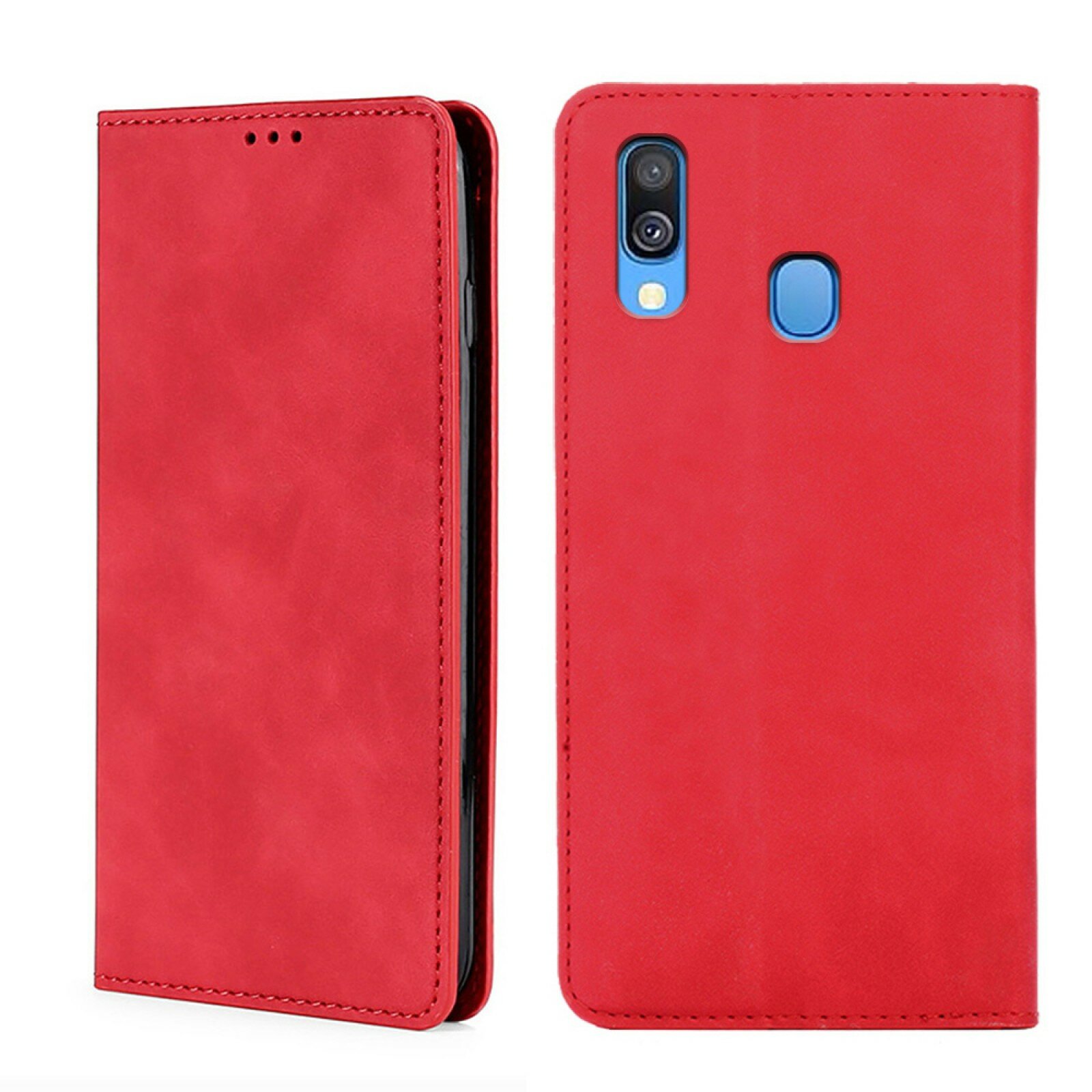 Чехол-книжка MyPads для Samsung Galaxy A40 мягкий на ощупь красный с точными вырезами