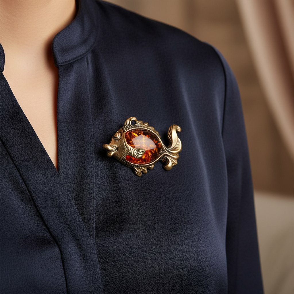 Брошь, янтарь