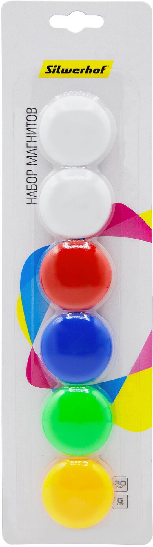 Магнит Silwerhof Classic для досок пластик ассорти d30мм круглый (упак:6шт)