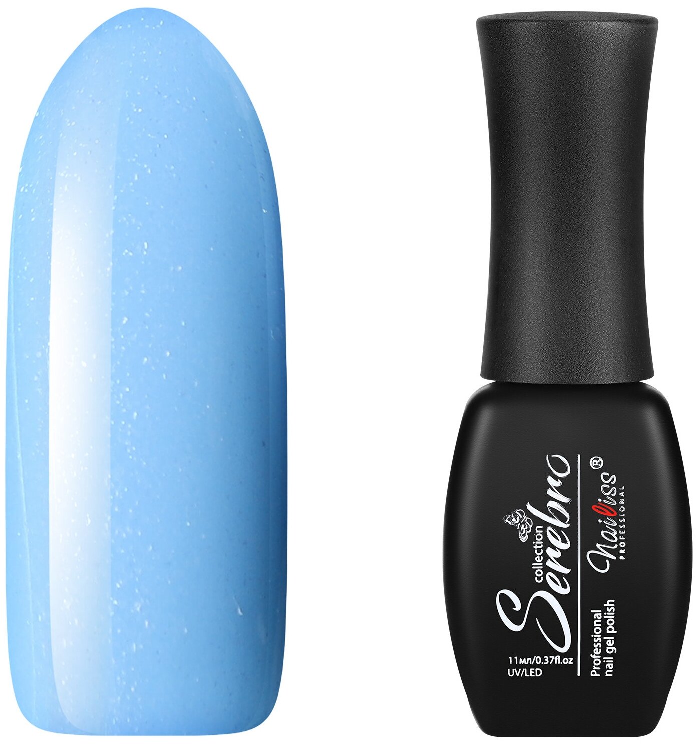 Гель-лак для ногтей Serebro с блестками, гипоаллергенный насыщенный плотный голубой, 11 мл