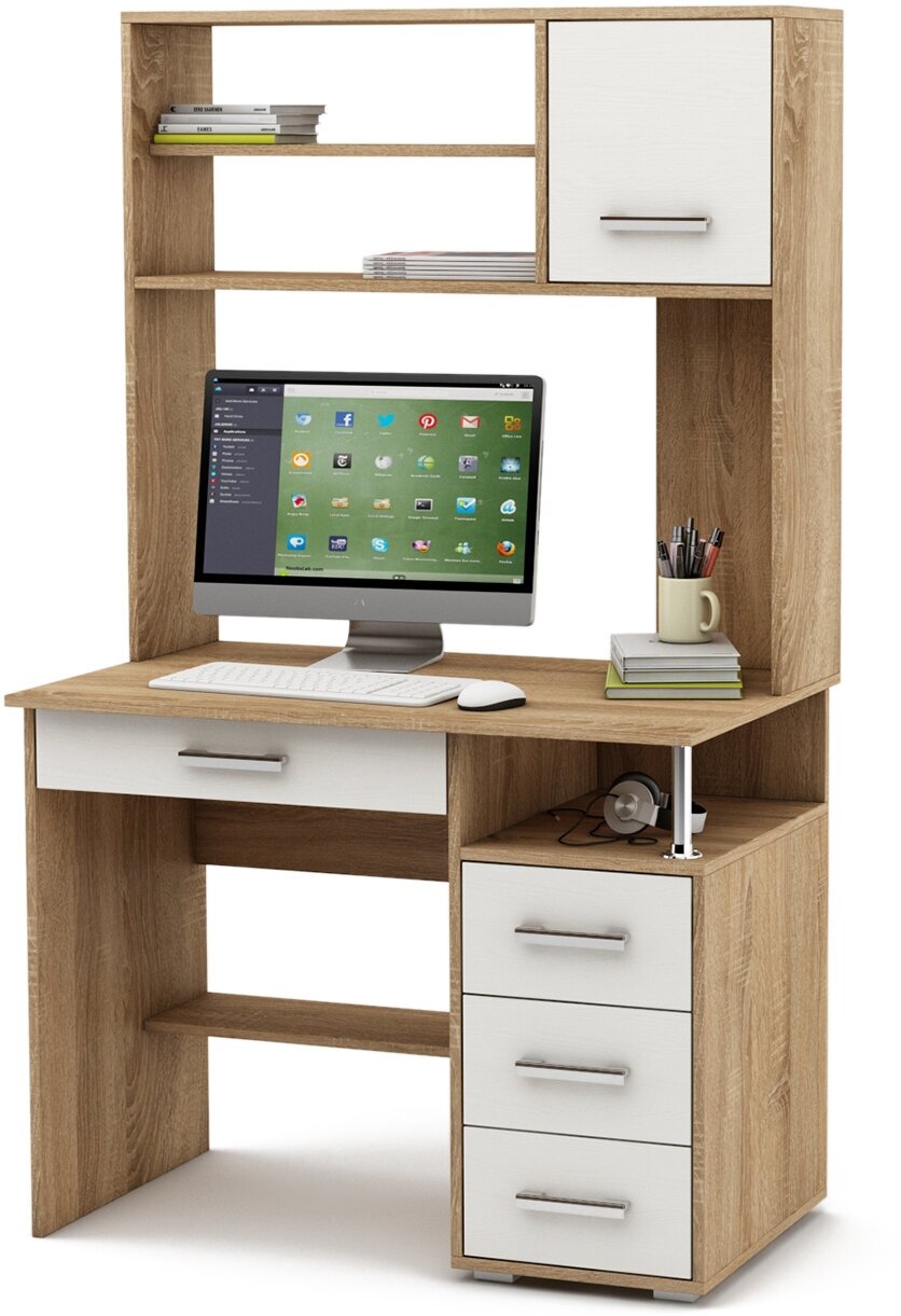 Компьютерный стол Амбер (Реал) 15Я, 165 x 97 x 60см, с надстройкой и ящиком