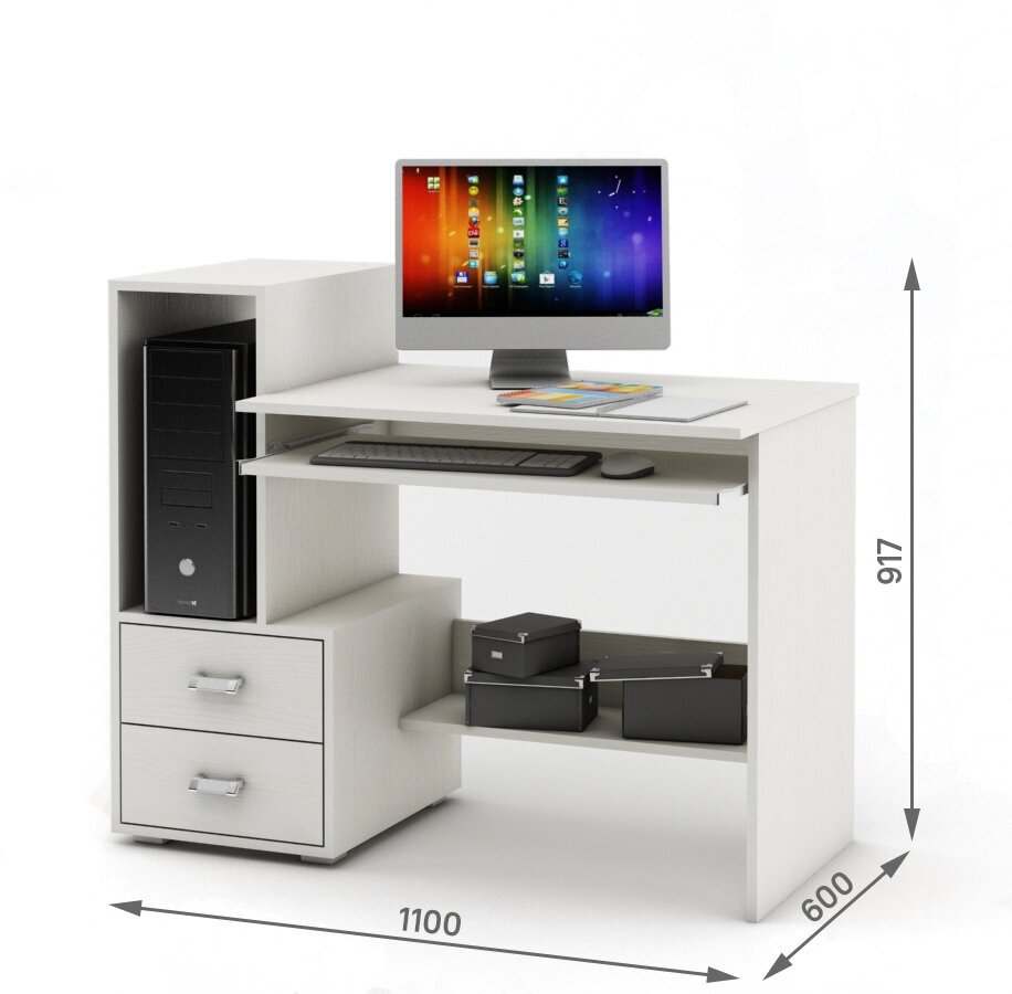 Стол компьютерный Имидж (Арсенал) 38, с отделением для системного блока и полками, 110x60x92 см