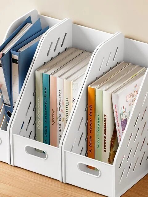 Лоток для бумаг белый полипропилен вертикальный А4 для хранения книг документов папок — фото 1