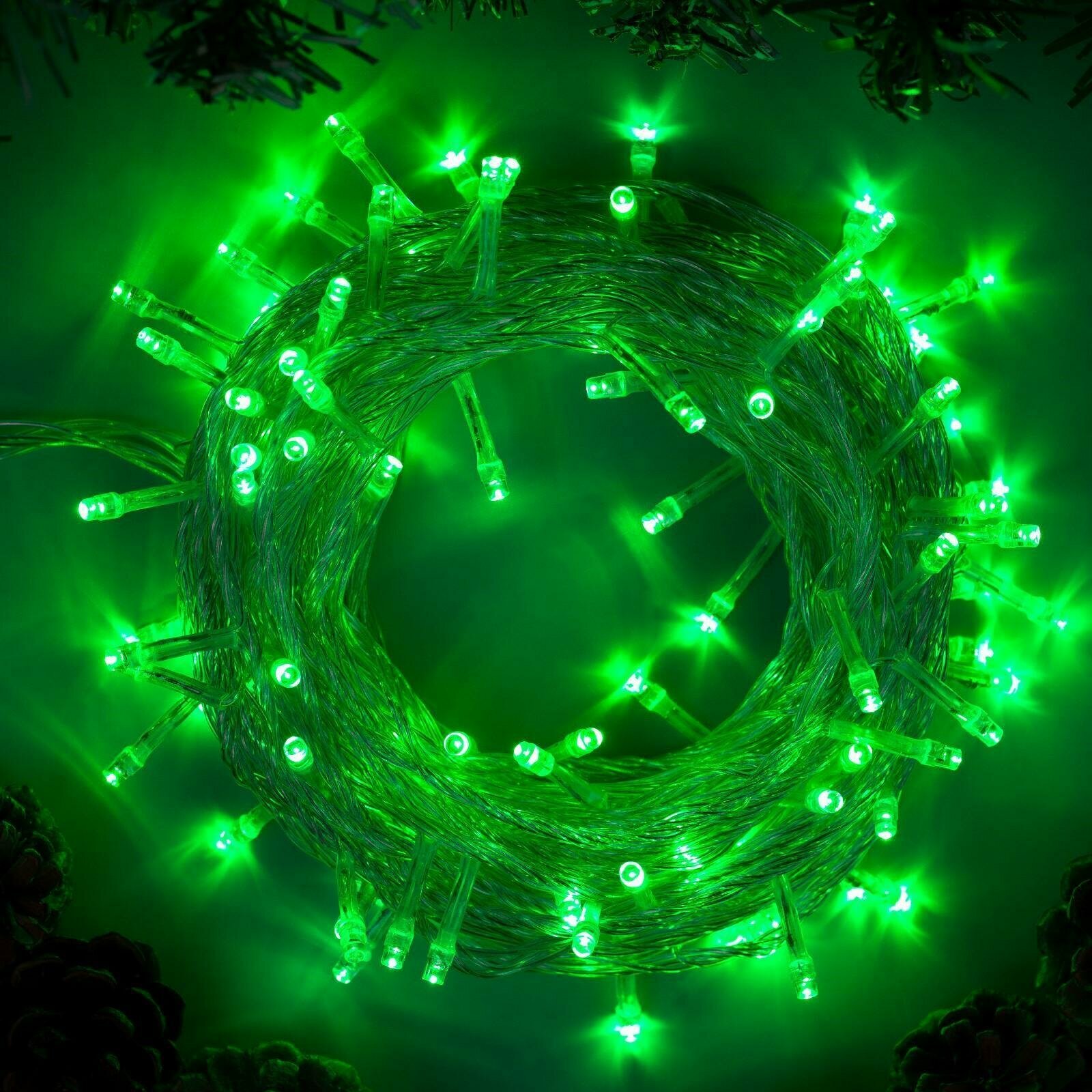 Гирлянда «Нить» 10 м, IP20, прозрачная нить, 100 LED, свечение зелёное, 8 режимов, 220 В, 3556785