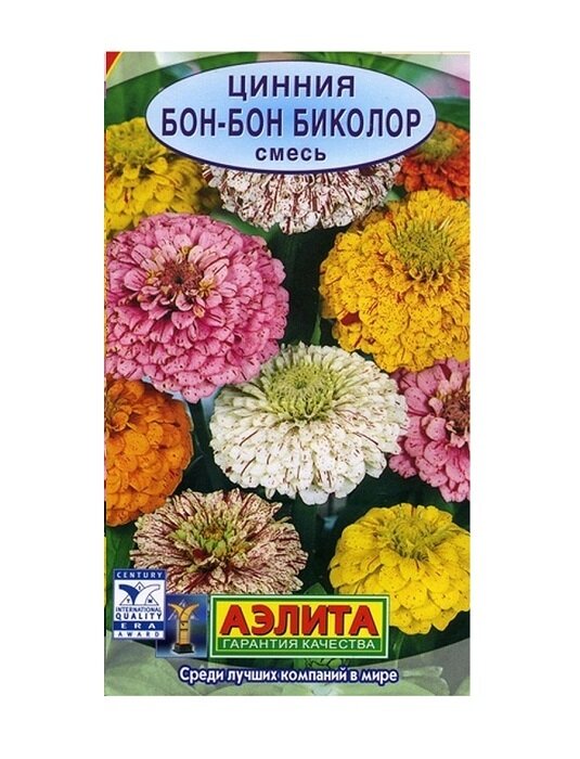 Семена цветов Агрофирма "Аэлита" "Цинния бон-бон биколор", 0.3г, смесь
