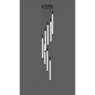 Длинная подвесная люстра для лестницы, черный металл (8 ламп по 50 см)