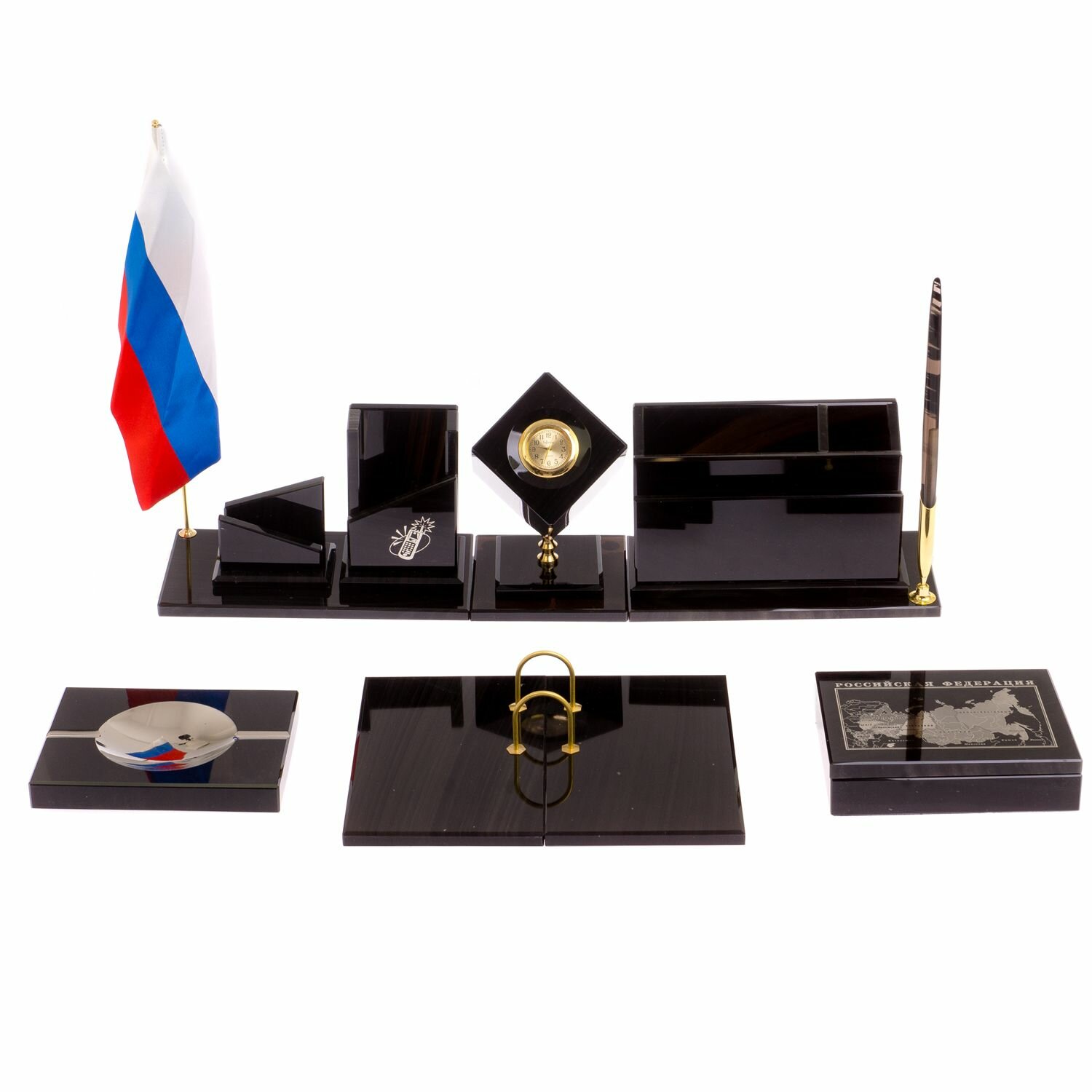 Письменный набор "Оптимал плюс" из черного обсидиана 126255