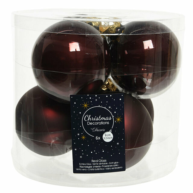Набор стеклянных шаров 8 см каштановый mix, 6 шт, Kaemingk, 140665