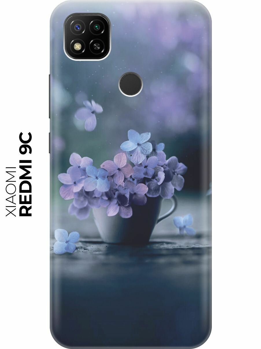 Силиконовый чехол Синие цветы в чашке на Xiaomi Redmi 9C / Сяоми Редми 9С