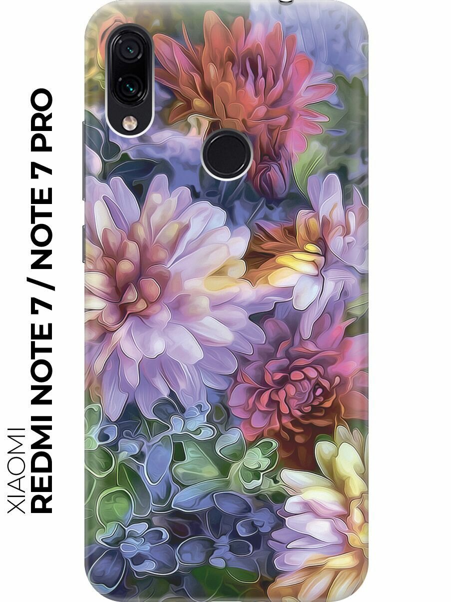Силиконовый чехол Цветные хризантемы на Xiaomi Redmi Note 7 / Note 7 Pro / Сяоми Редми Ноут 7 / Ноут 7 Про
