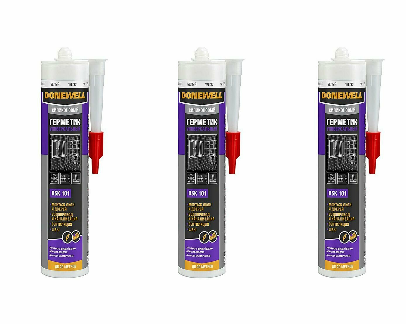 Герметик силиконовый универсальный DoneWell DSK-101 белый 260 мл (3 шт.)