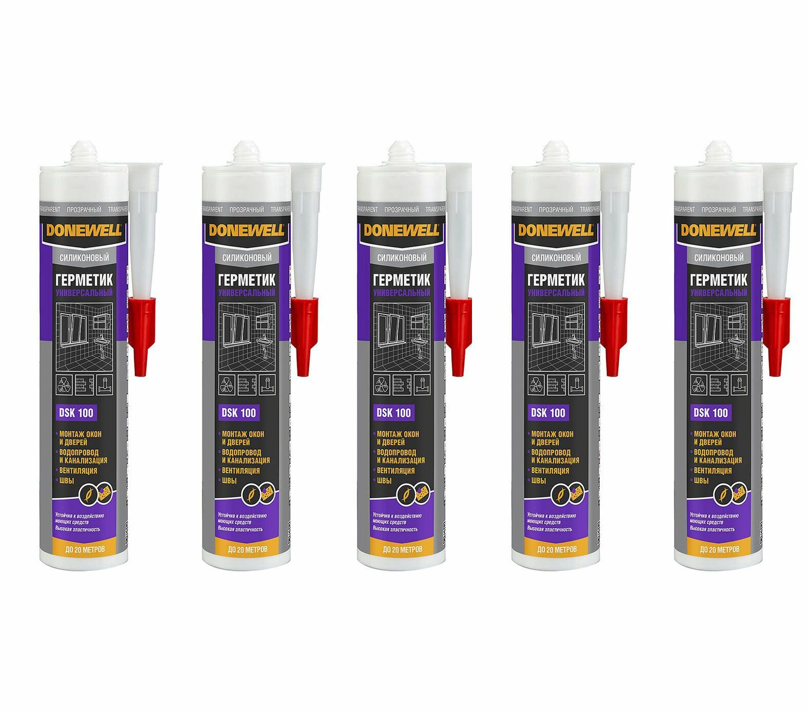 Герметик силиконовый универсальный DoneWell DSK-100 прозрачный 260 мл (5 шт.)