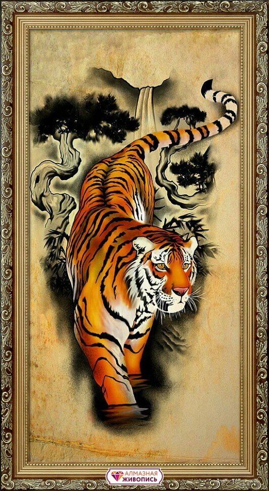 Набор Алмазная живопись #АЖ-4124 Пергамент с тигром, Алмазная Мозаика, 30 х 60 см