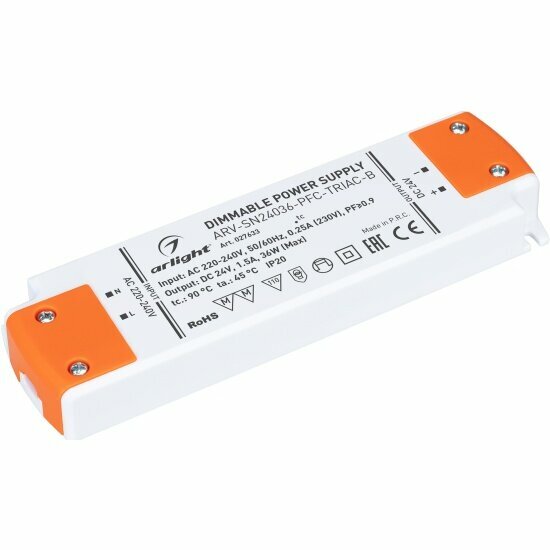 Блок питания Arlight ARV-SN24036-PFC-Triac-B 24V 36W *20 IP 1,5A 027633