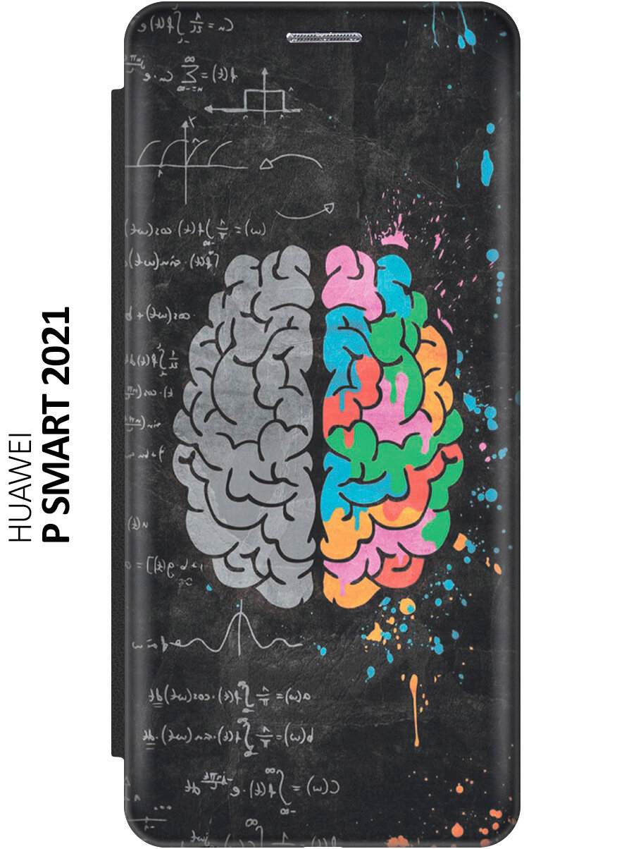 Чехол-книжка на Huawei P Smart (2021) / Хуавей П Смарт (2021) c принтом "Красочное полушарие" черный