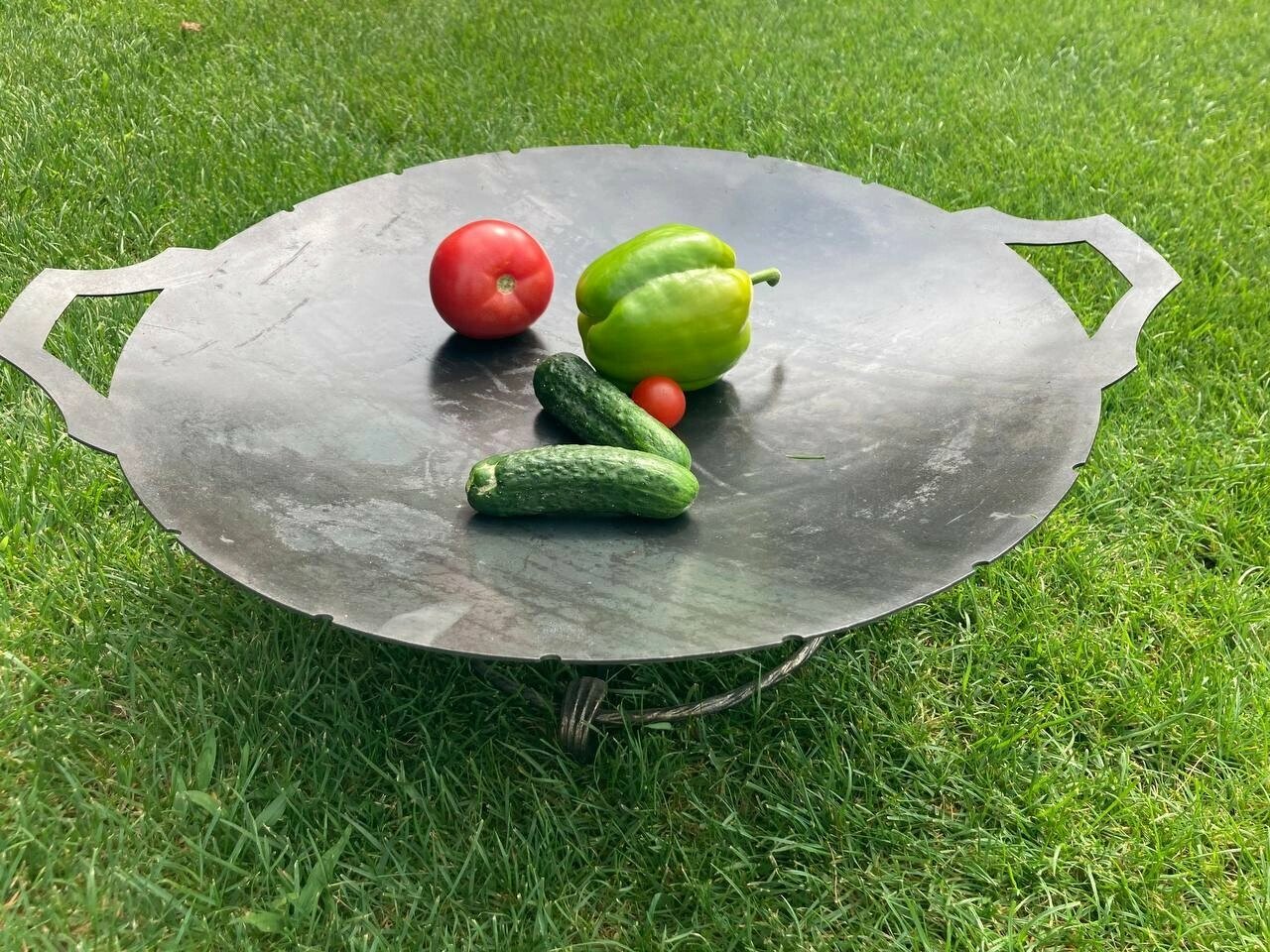 Садж плоский стальной ( сплошные ручки ) , сковорода для гриля, мангала, 45 см