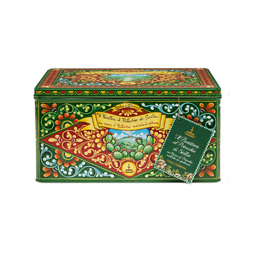 Панеттоне с фисташковым кремом покрытый белым шоколадом и фисташками, без изюма и цукатов DOLCE&GABBANA, 1 кг (ж/б)