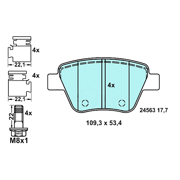 ATE 13.0470-3858.2 (5K0698451 / 5K0698451A) колодки зад Audi (Ауди) a1 / a3 / VW Golf (Гольф) / jetta / Touran (Тоуран) / Seat