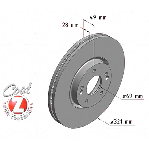 ZIMMERMANN 285.3516.20 (517122P700) диск торм hyu Santa fe (Санта фе) II (cm) 2.4 / 2.7 / 2.2crdi 06- / hyu ix55 3.8