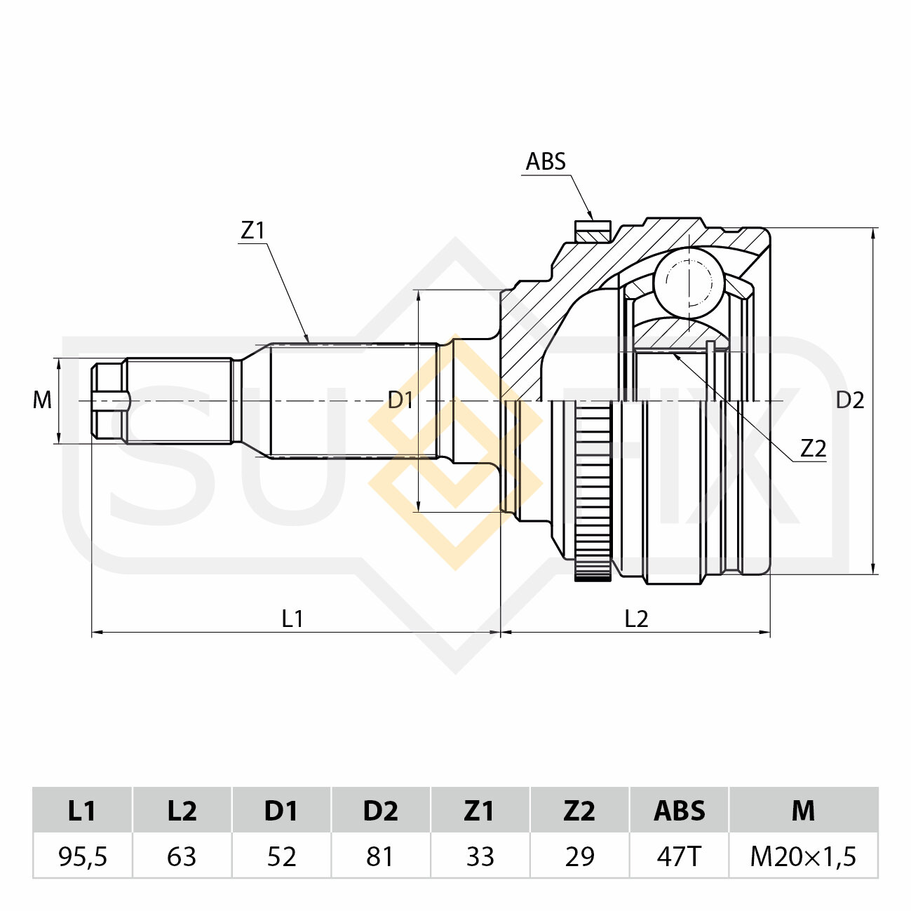ШРУС наружный передний правый/левый для CHEVROLET LANOS, REZZO / DAEWOO NEXIA, LANOS, NUBIRA / SUFIX ST-1010