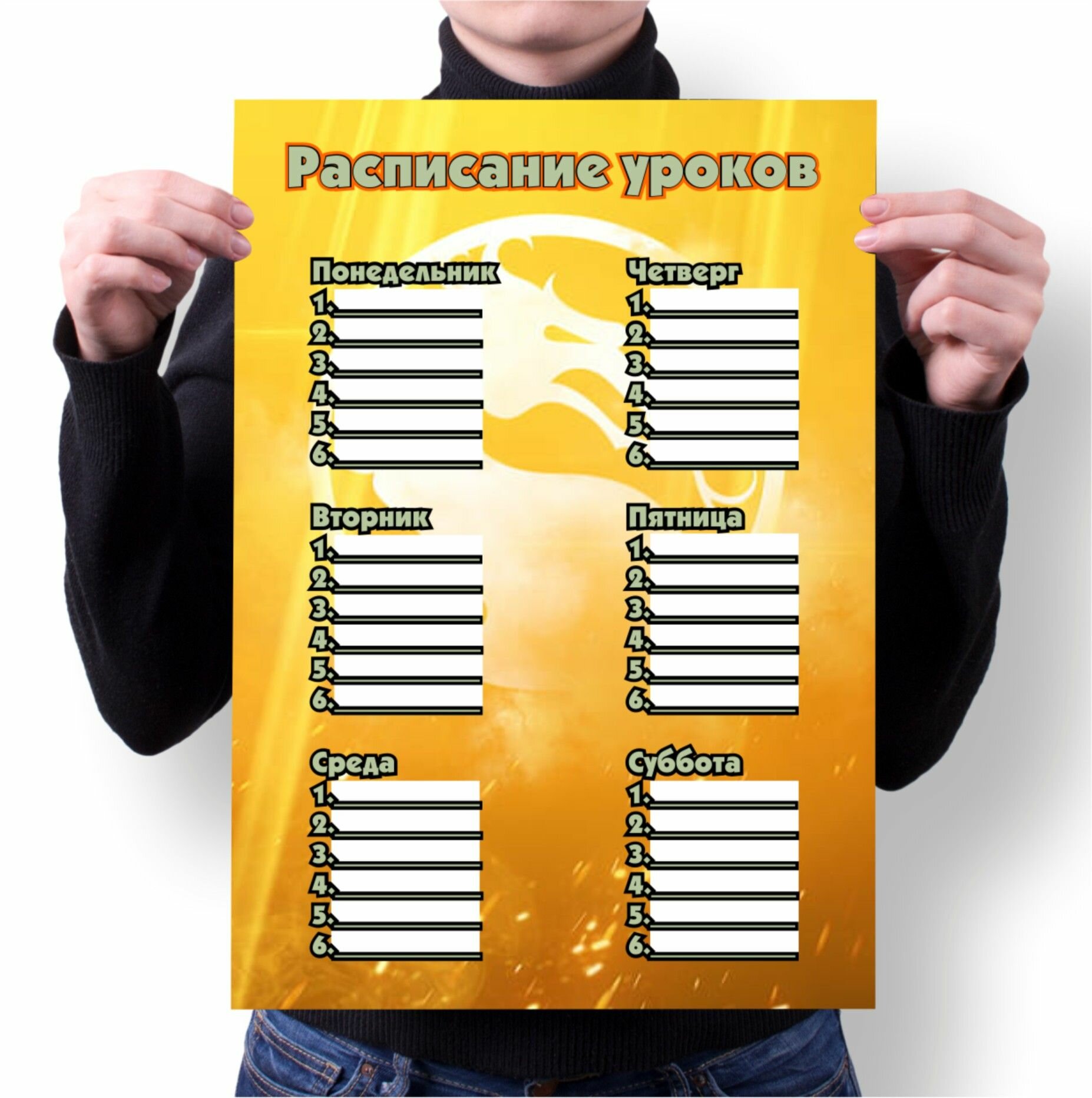 Расписание уроков формата А4, с принтом "Мортал Комбат", Mortal Kombat