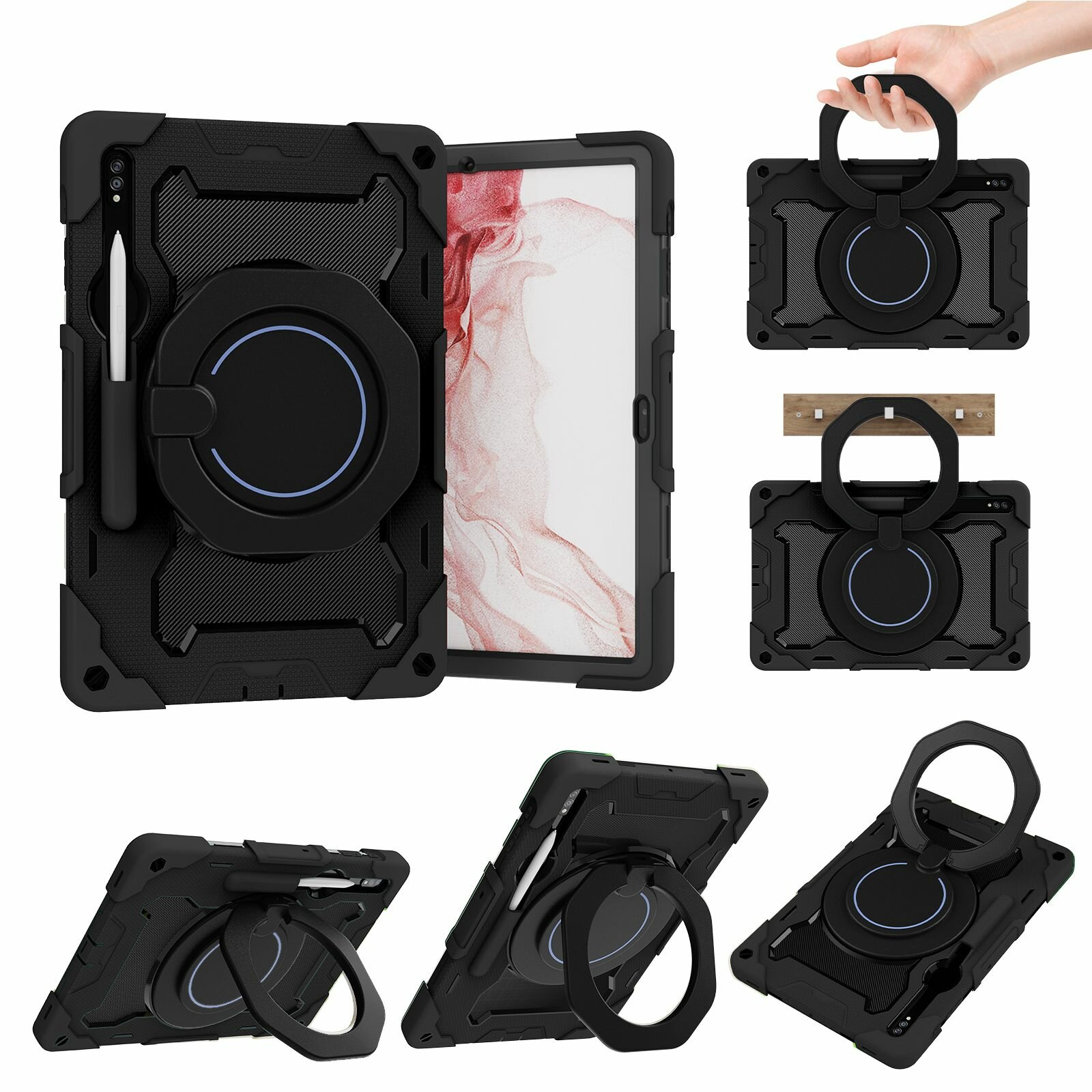 Чехол MyPads для планшетного компьютера Samsung Galaxy TAB S8 Ultra 14.6" SM-X900/SM-X906 с большим кольцом-подставкой, черный