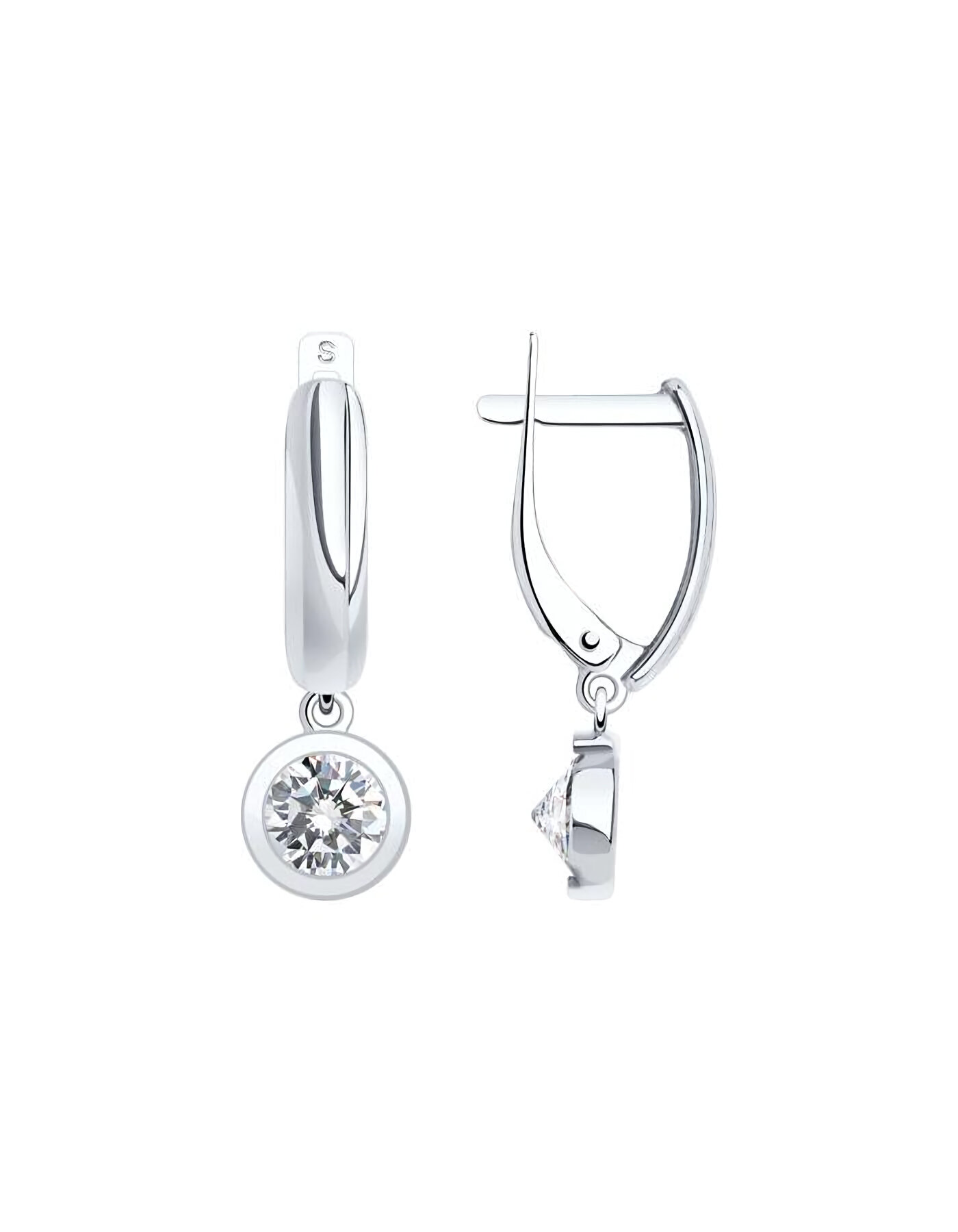 Серьги, серебро, 925 проба, родирование, фианит