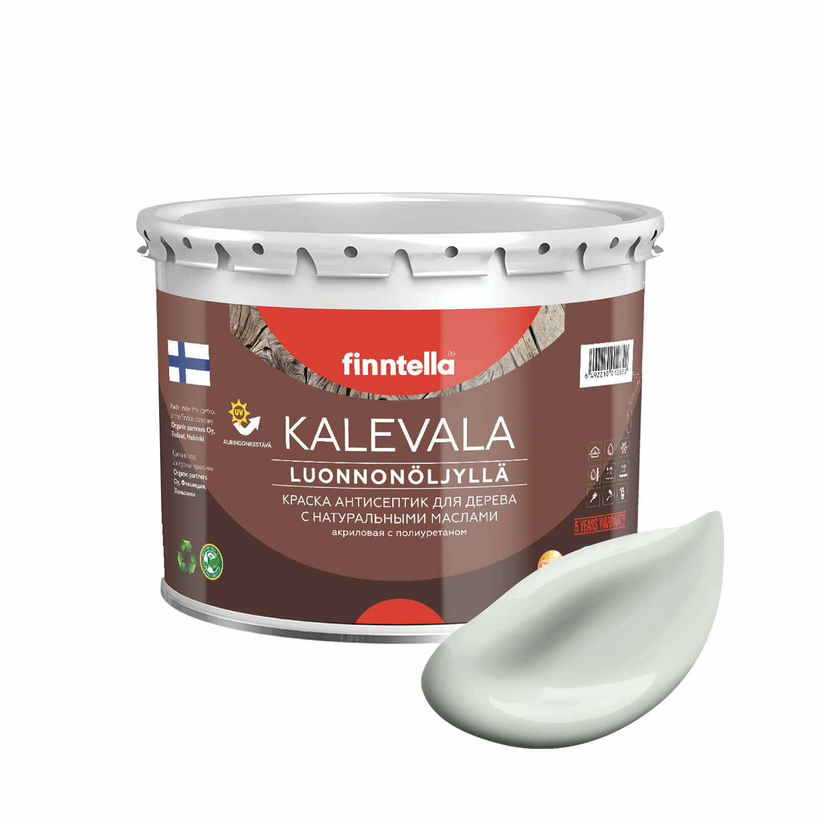 Краска для дерева и деревянных фасадов FINNTELLA KALEVALA, с натуральным маслом и полиуретаном, цвет MARMORI (светло-серый) , 2,7л