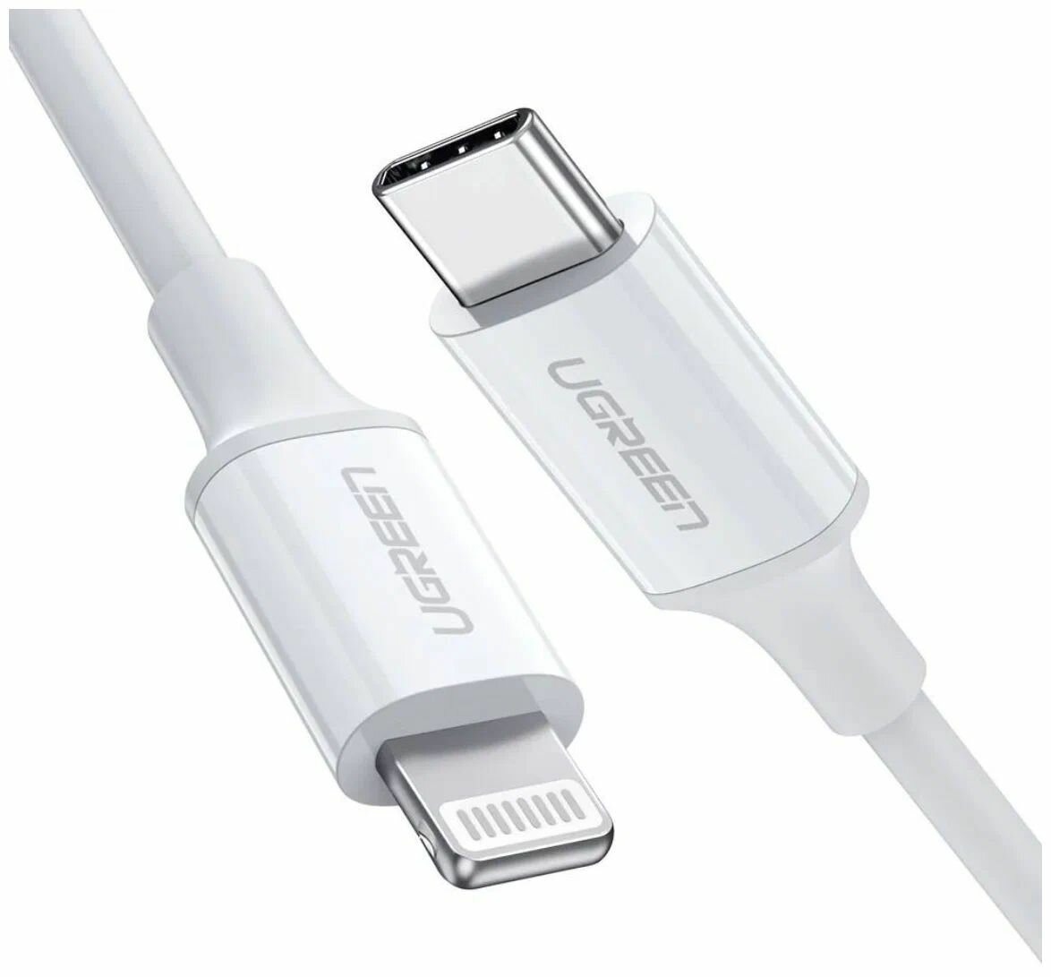 Кабель Ugreen USB C - Lightning, резиновое покрытие, цвет белый, 1 м (10493)