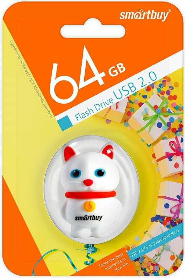 USB флеш накопитель 64 Gb SmartBuy Wild series Котенок белый (SB64GBCatW)