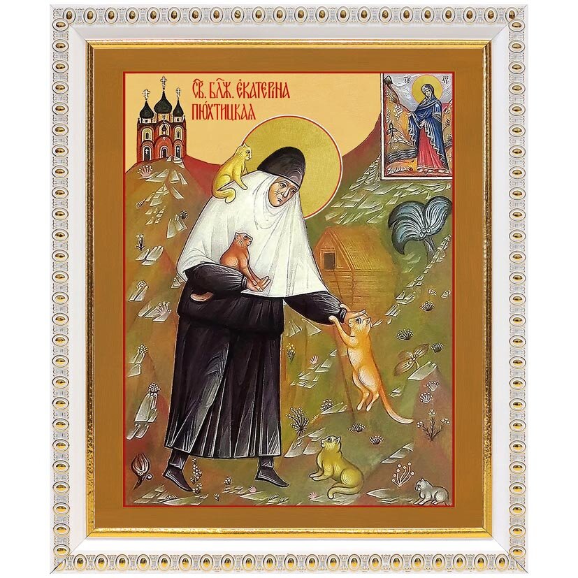Блаженная Екатерина (Малков-Панина) Пюхтицкая, Христа ради юродивая, икона в белой пластиковой рамке 17,5*20,5 см