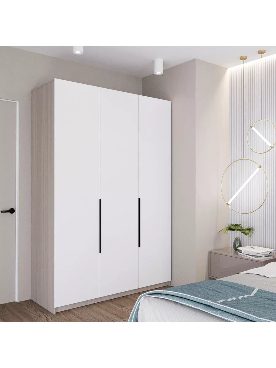 Шкаф для одежды КМЗ, распашной, ЛДСП, 3 двери, 10 полок, шариковые направляющие