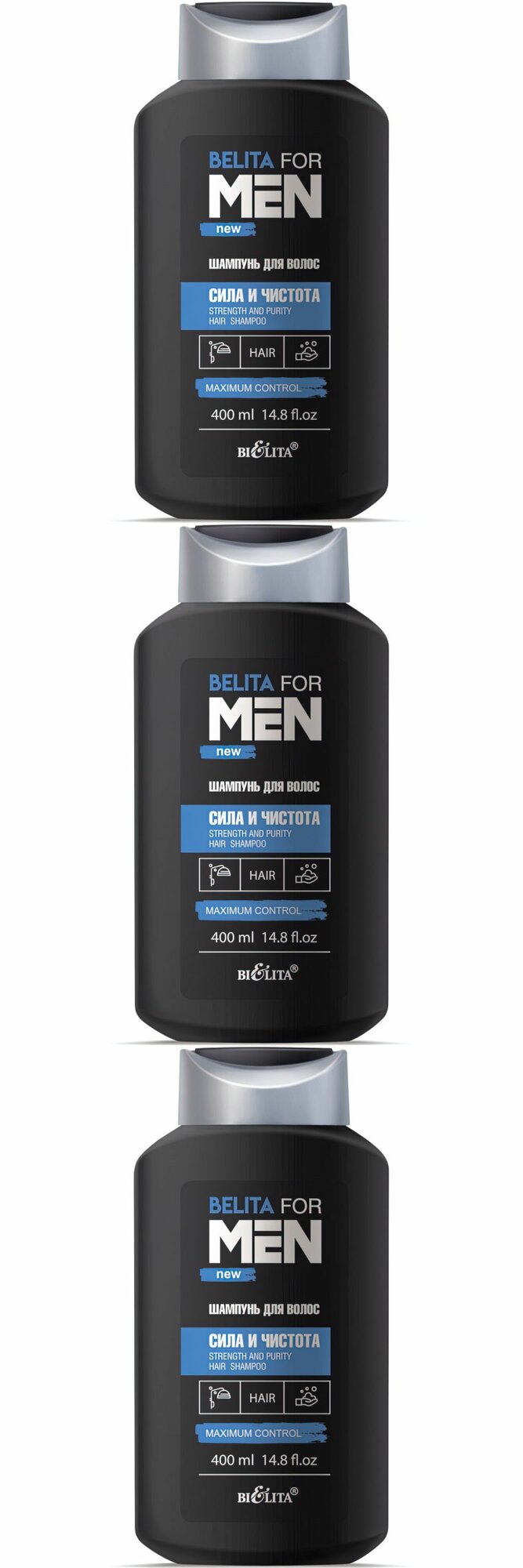 Белита Шампунь для волос Сила и чистота, для мужчин, 400 мл, 3 шт.