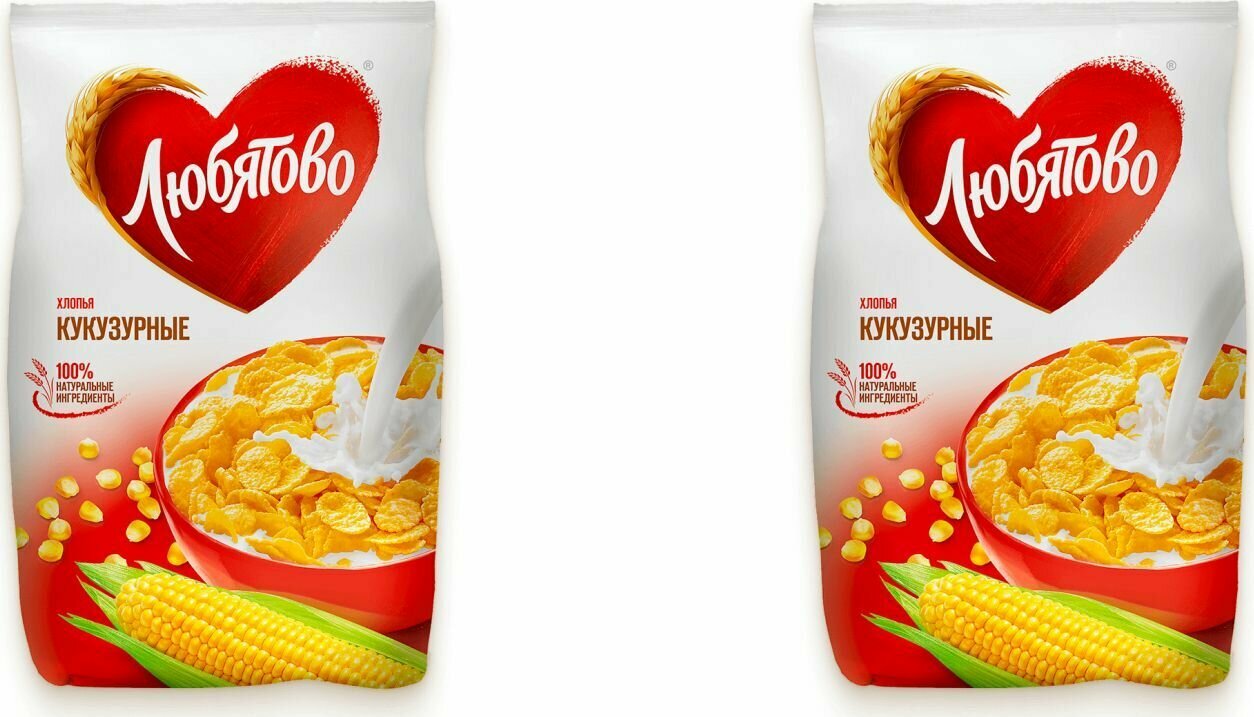 Любятово Хлопья кукурузные, 300 г, 2 уп.