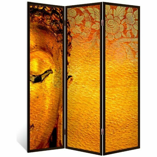 Ширма перегородка Декор Депо для комнаты деревянная "Спящий Будда" двухсторонняя с картинкой (уют) 3 створки венге 176х140 см 11 кг