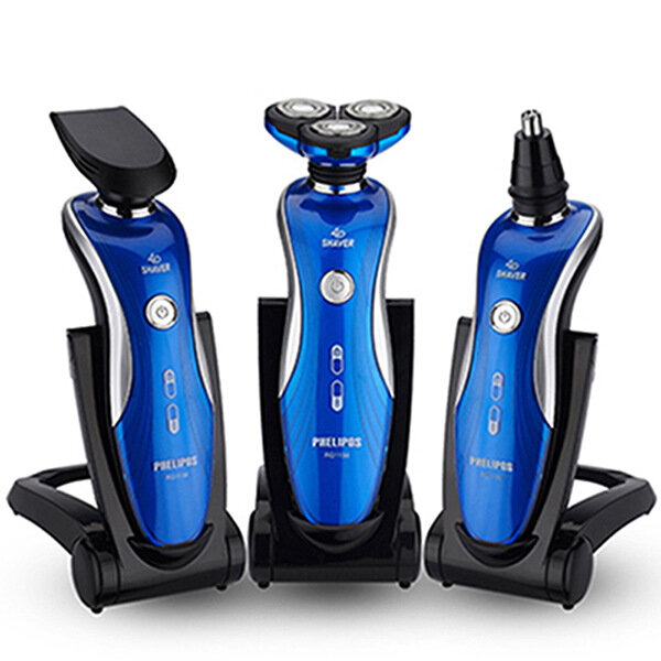 Электробритва для крупного плана, перезаряжаемая бритва для бритья, моющаяся для всего тела, вращающаяся головка с тремя лезвиями, многофункциональная