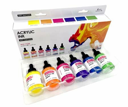 Краска акрил. 6 цв. CL-6 "Флюид арт" 30 мл, в стеклянных флаконах с пипеткой, в к/кор №AI0630