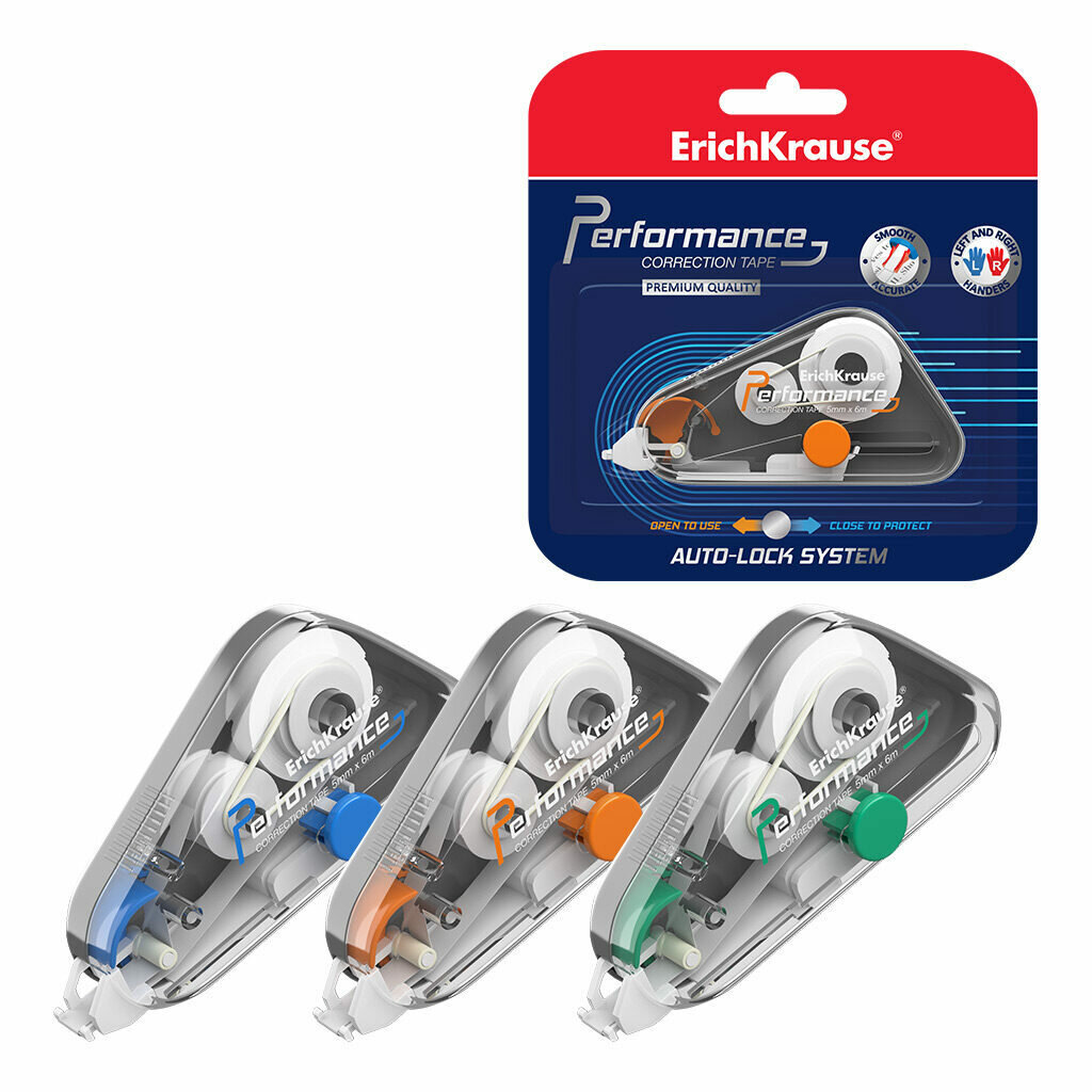 Корректирующая лента Erich Krause "Performance", 5 мм, 6 м, с фиксацией аппликатора auto-lock